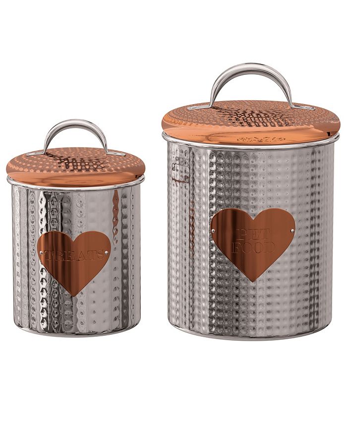 Amici Pet Rosie Silver/Rose Gold Metal Treats Canister 2 Size Set, Pet Food Storage Containers ...