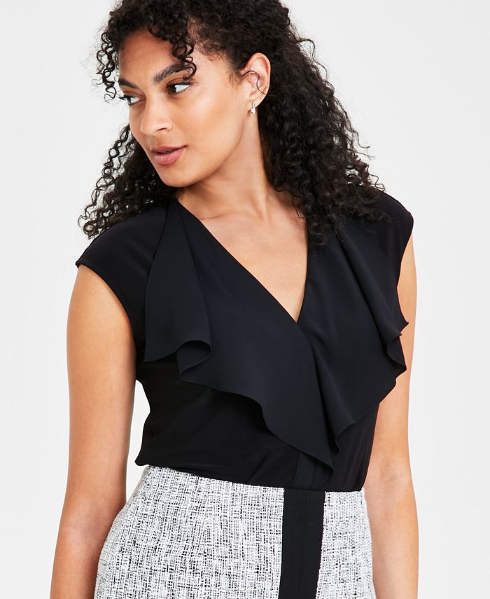 Kasper Women's Sleeveless Ruffled V-Neck Top - Macy's