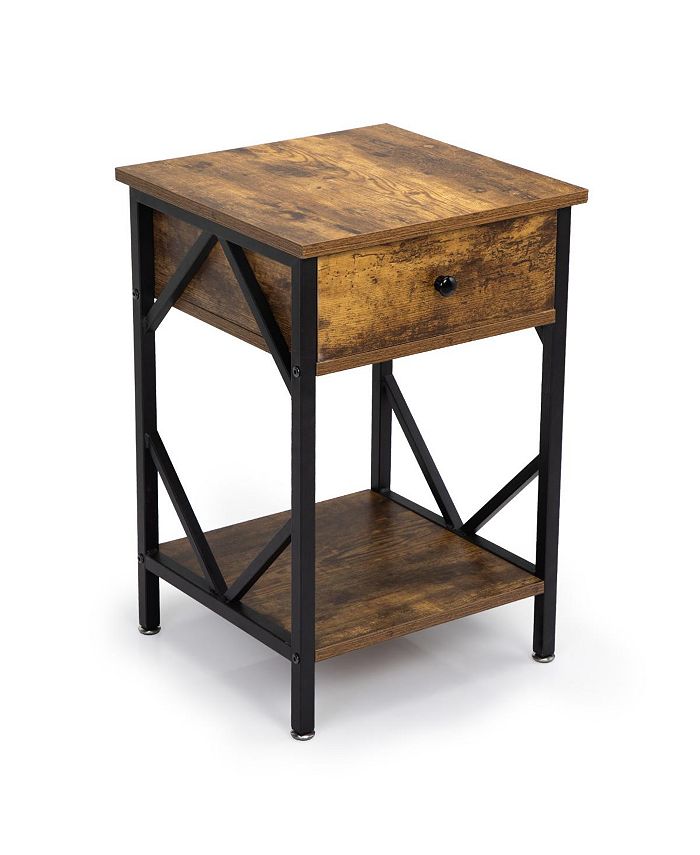 Simplie Fun 2 Nightstand Industrial End Table, Rustic Brown - Macy's