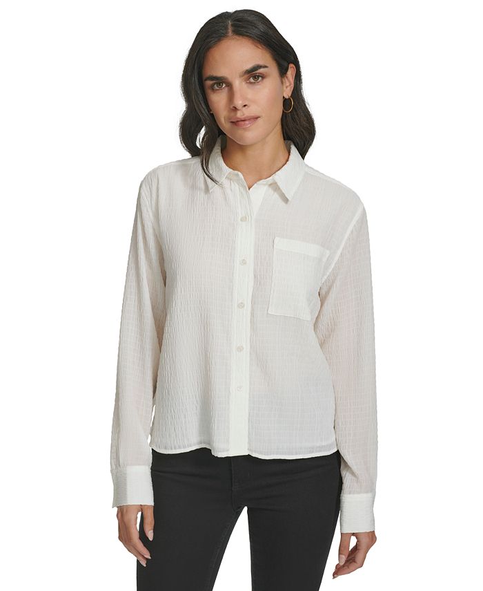 Calvin Klein Women's Long-Sleeve Textured Button-Down Shirt - Macy's
