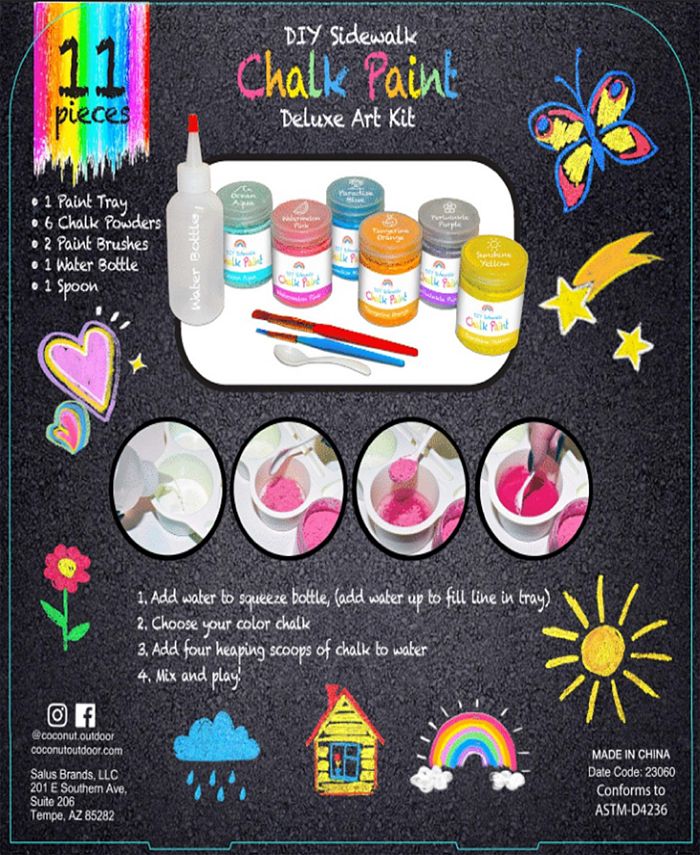 CocoNut Outdoor Chalk Paint Set DIY Sidewalk Chalk Kit 6pk Refill - Macy's