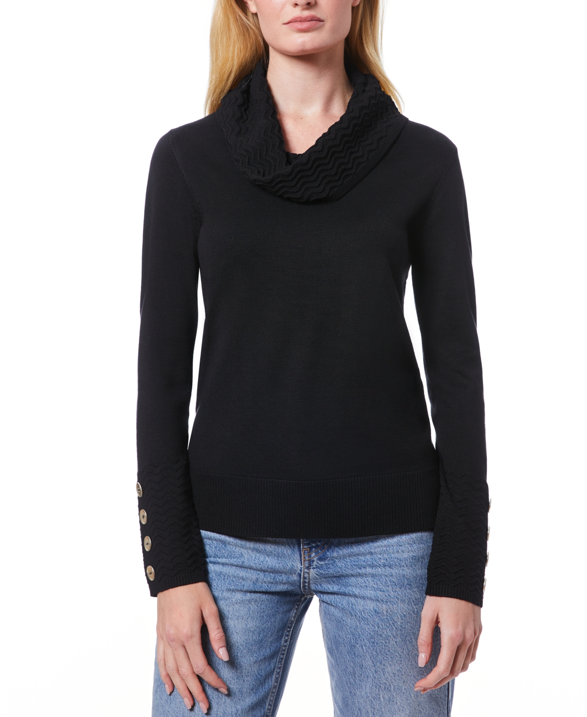 Click here for Melissa Paige Womens Chevron-Trimmed Cowl-Neck Swe... prices