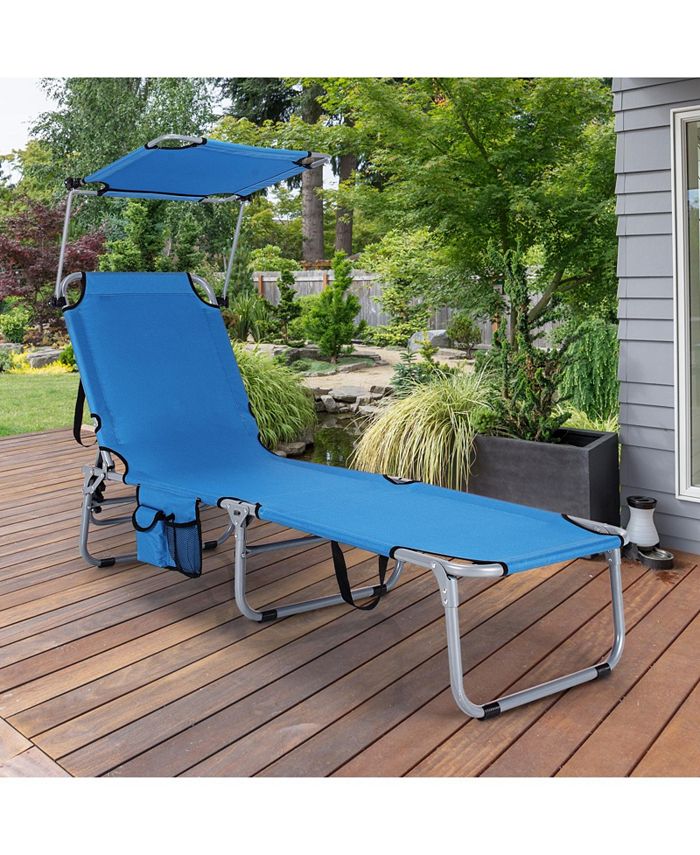 Gymax Foldable Lounge Chair Adjustable Outdoor Beach Patio Pool ...