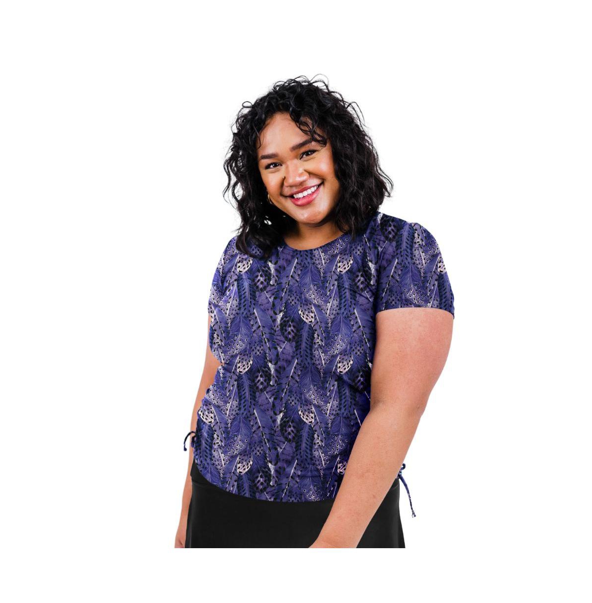 Click here for Calypsa Plus Size Adele Swim Top - Purple feathers prices