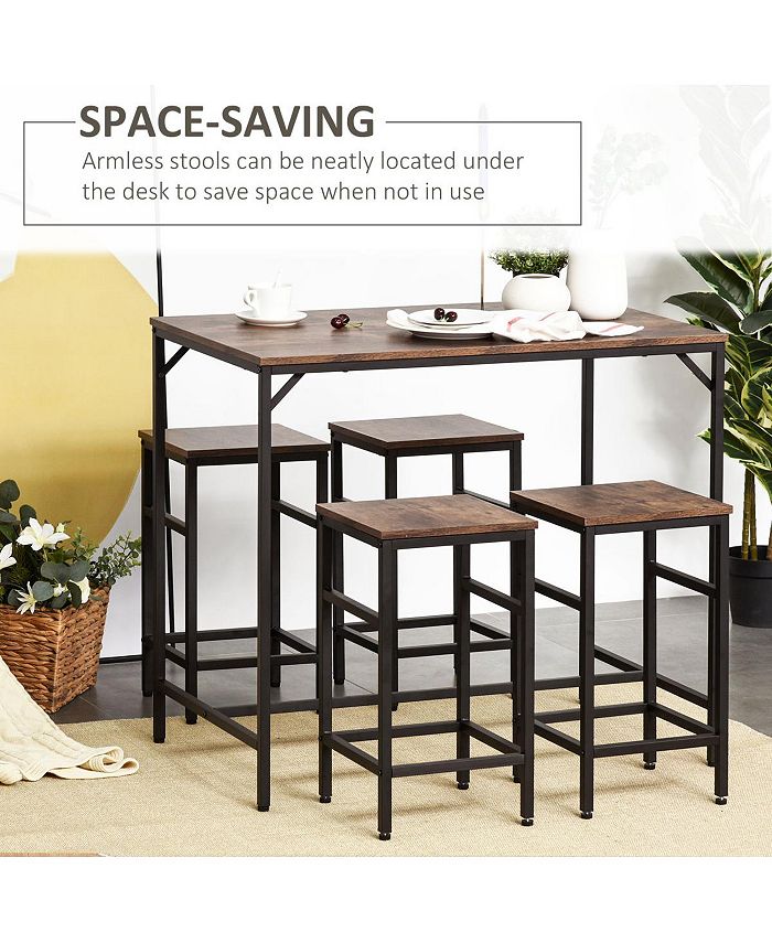 Simplie Fun 5-Piece Industrial Dining Set, Space-Saving, Black/Brown ...