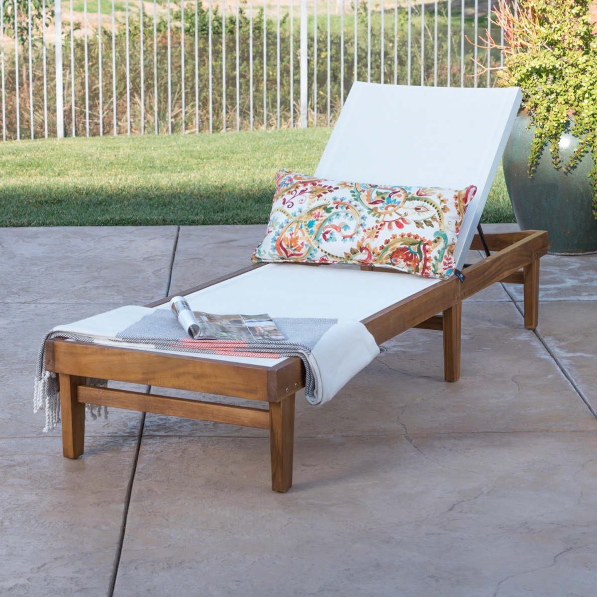 Click here for Streamdale Acacia Wood and Mesh Outdoor Chaise Lou... prices
