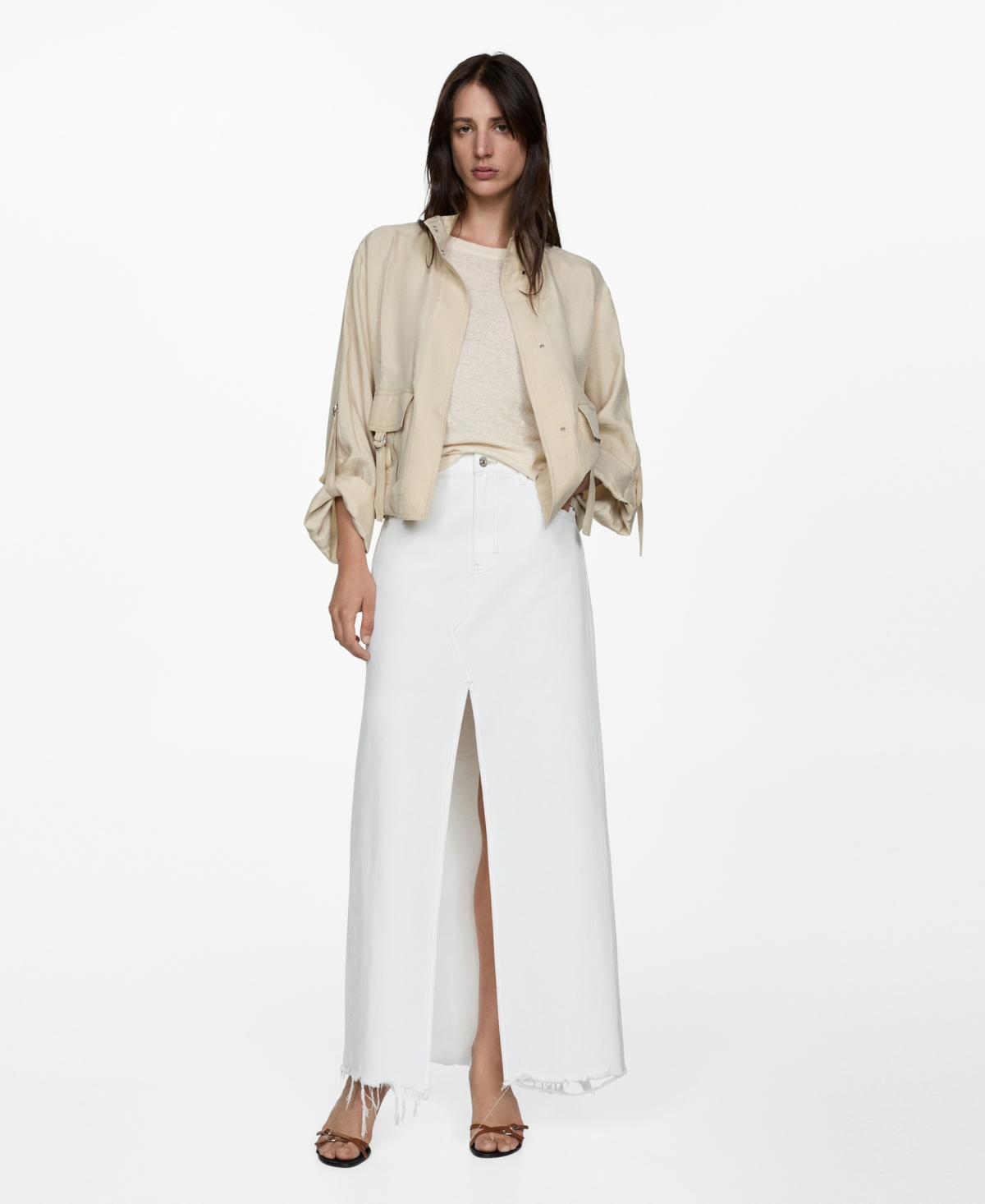 Click here for Mango Womens Slit Denim Skirt - White prices