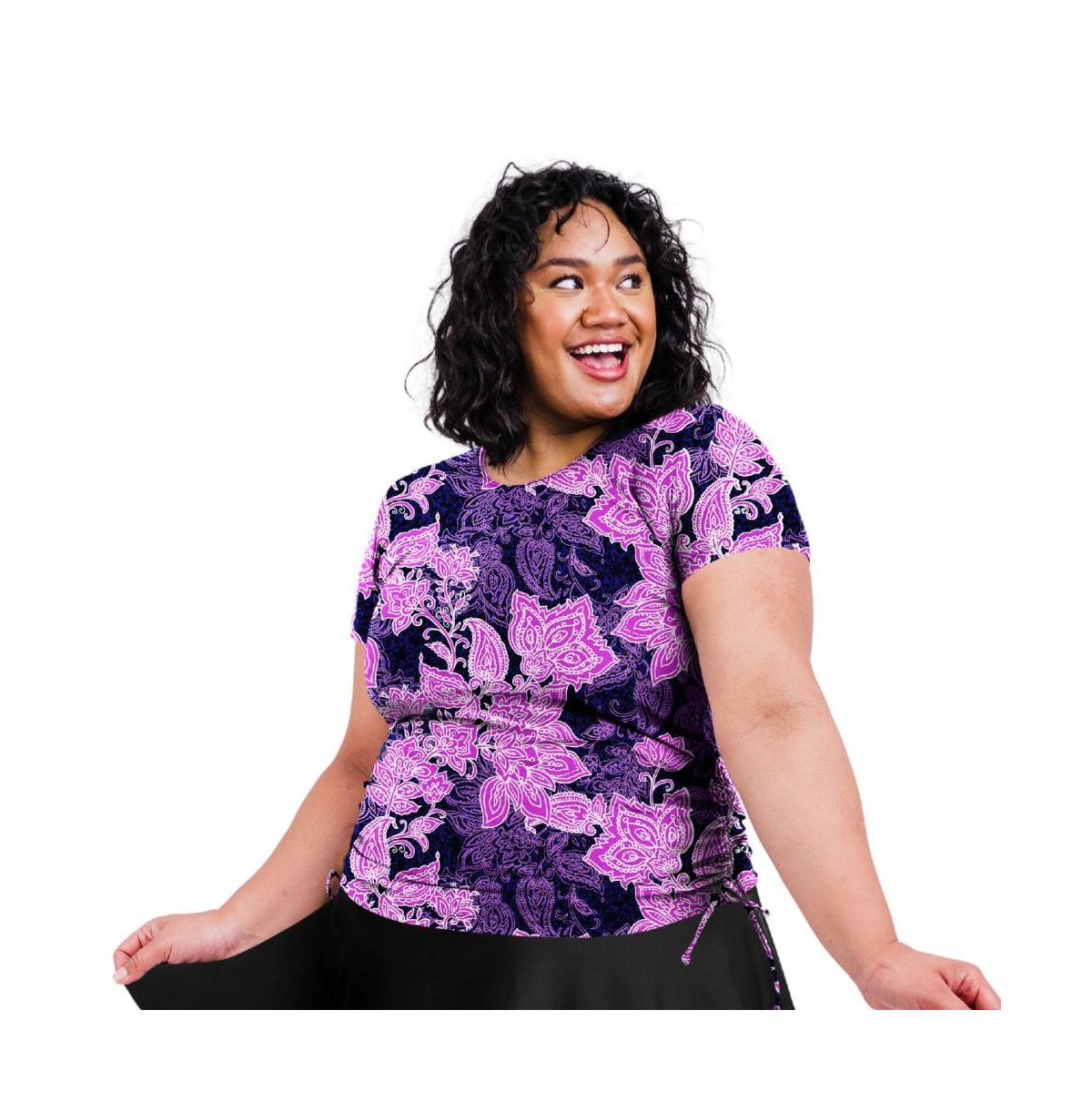 Click here for Calypsa Plus Size Adele Swim Top - Purple paisley prices