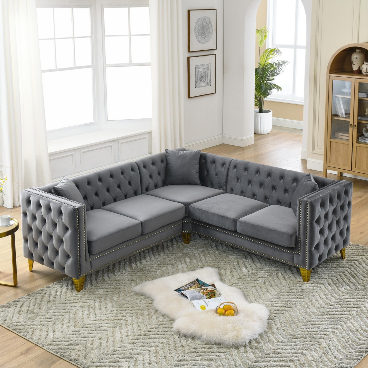Click here for Streamdale 82.2" Velvet L-Shaped Corner Sofa... prices