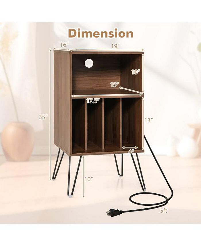 Slickblue Record Player Stand with Charging Station for Living Room ...