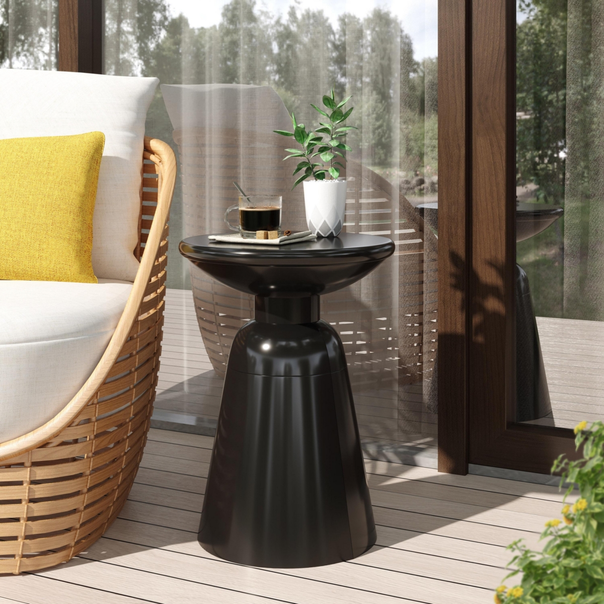 Click here for Chic Circular Side Table with Pedestal Base - Blac... prices
