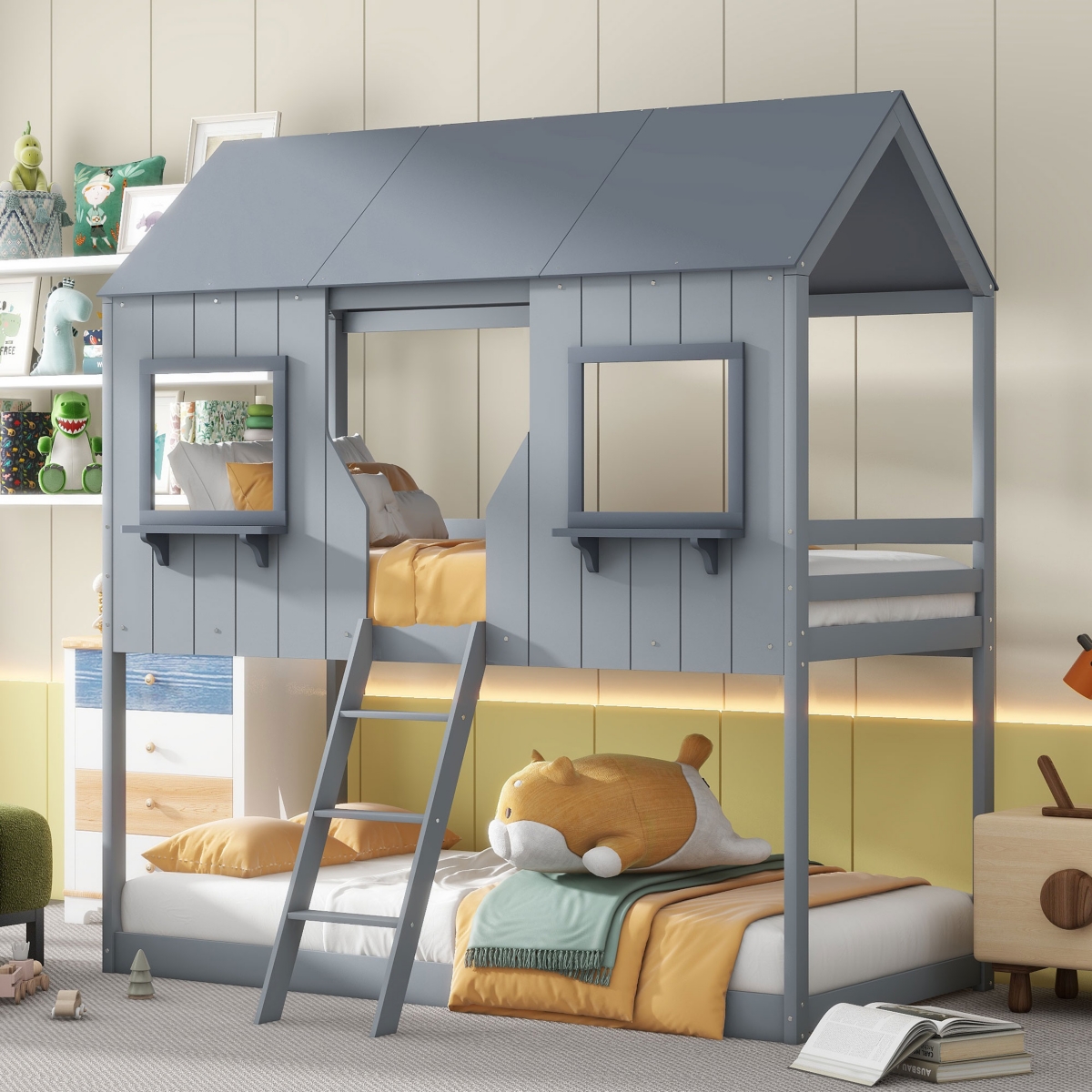 Click here for Streamdale Gray Bunk Bed with Roof  Window  and Gu... prices