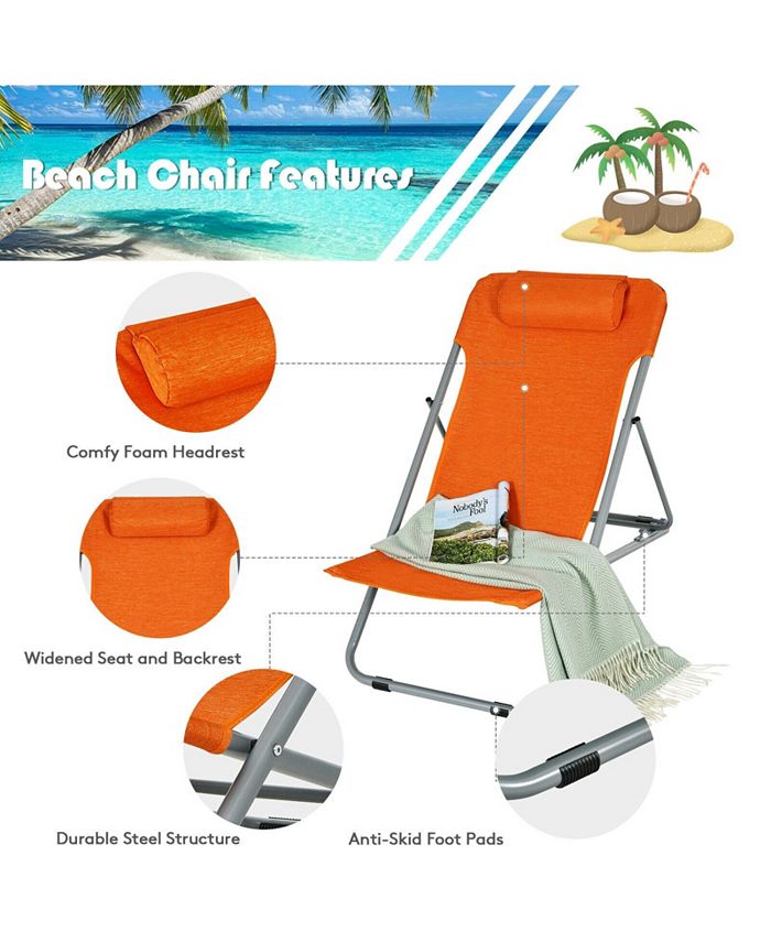 Slickblue Portable Beach Chair Set of 2 with Headrest - Macy's
