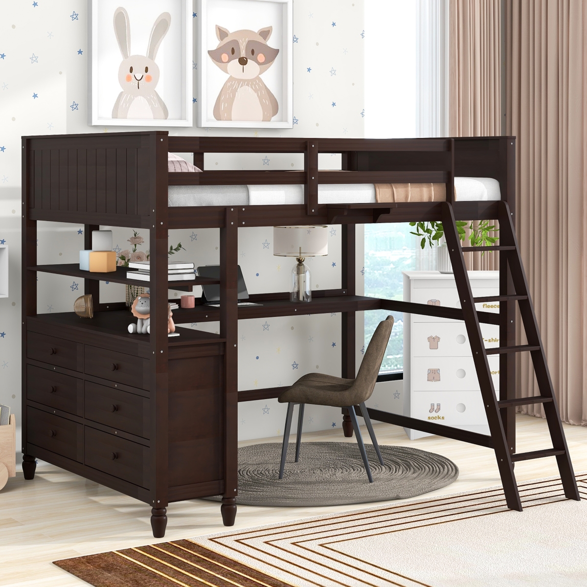 Click here for Streamdale Espresso Wooden Loft Bed with Desk and... prices