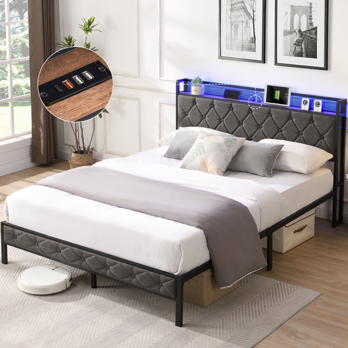 Click here for Streamdale Upholstered Queen Bed Frame with Storag... prices