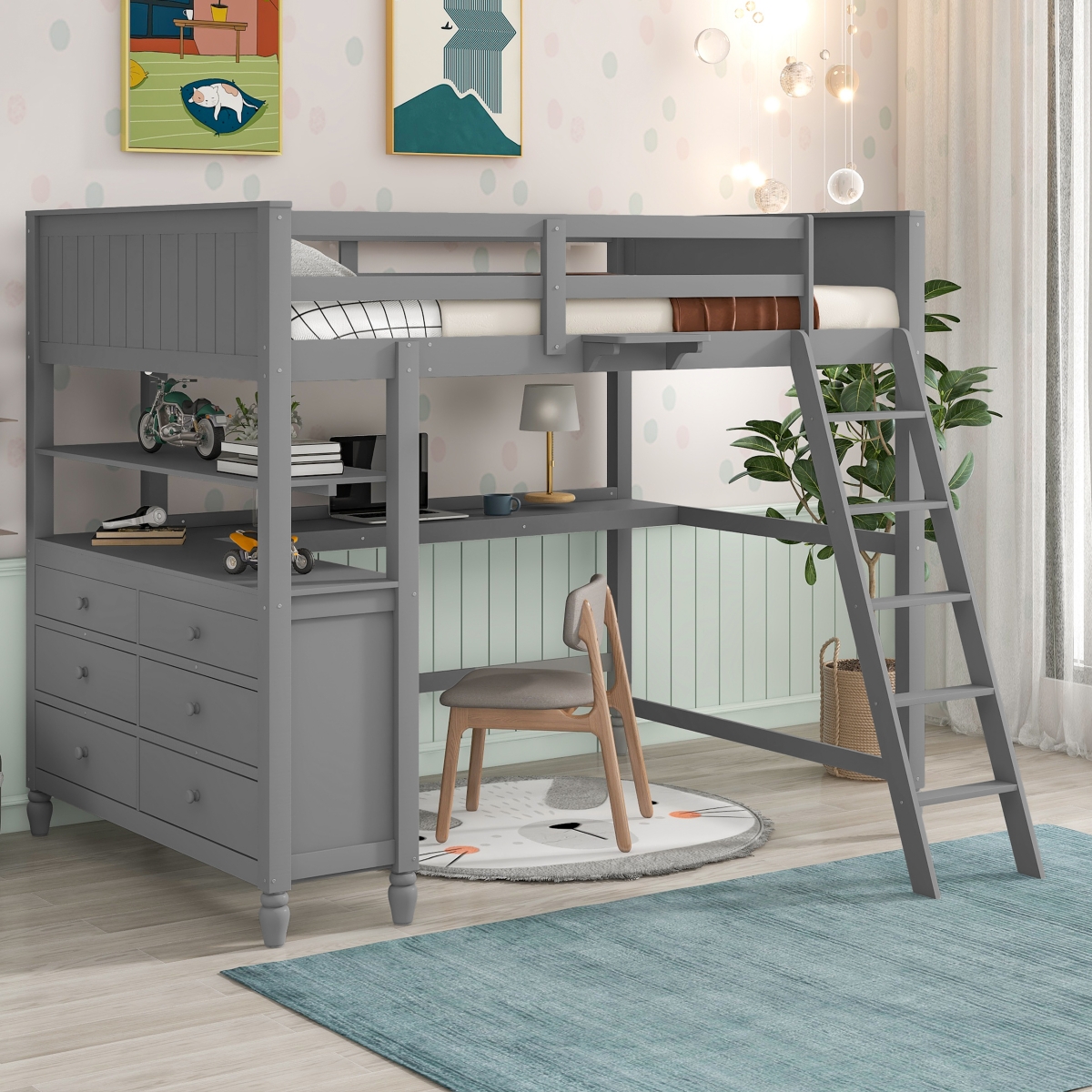 Click here for Streamdale Espresso Wooden Loft Bed with Desk and... prices