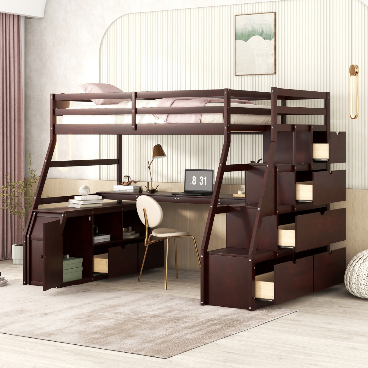 Click here for Streamdale Twin Size Loft Bed With With 7 Drawers... prices