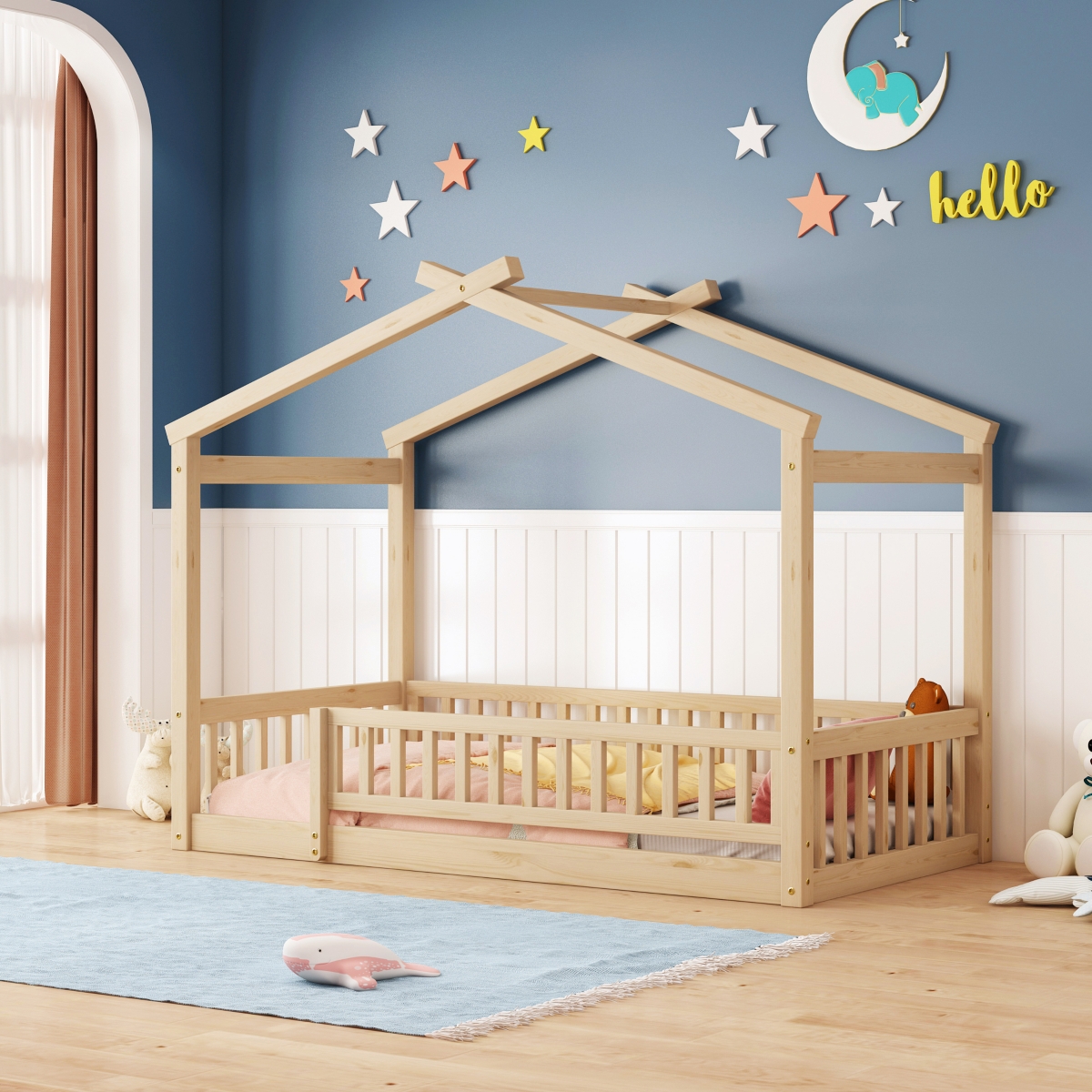 Click here for Streamdale Walnut Fence Bed House Frame for Kids a... prices