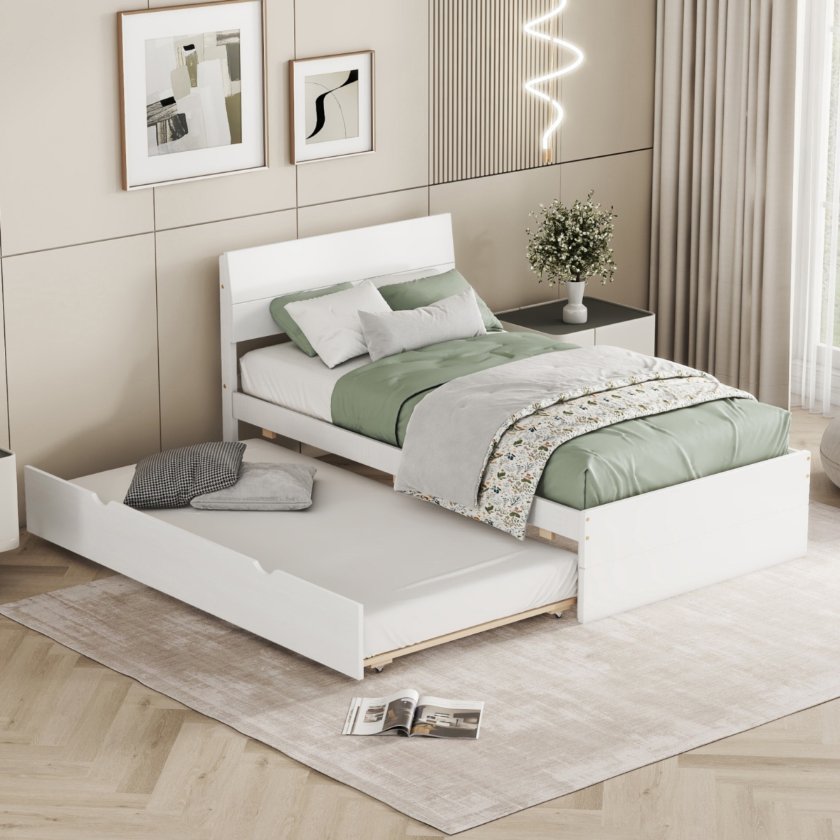 Click here for Simplie Fun Modern Twin Bed Frame with Trundle  Wh... prices