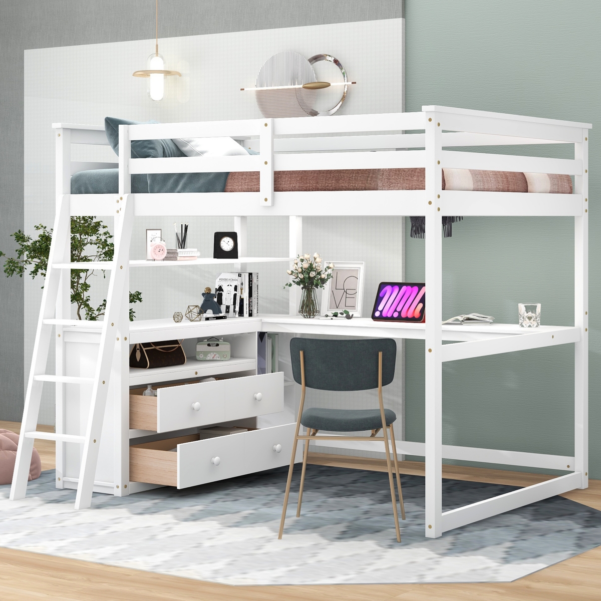 Click here for Streamdale Full Size Loft Bed With Desk And Shelve... prices