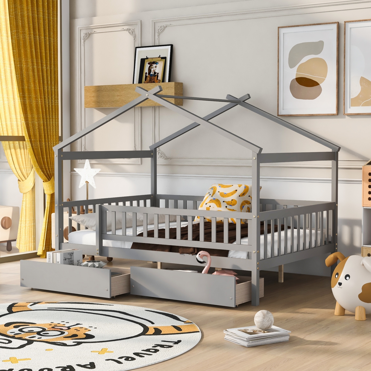 Click here for Streamdale Full Size Wooden House Bed With Two Dra... prices