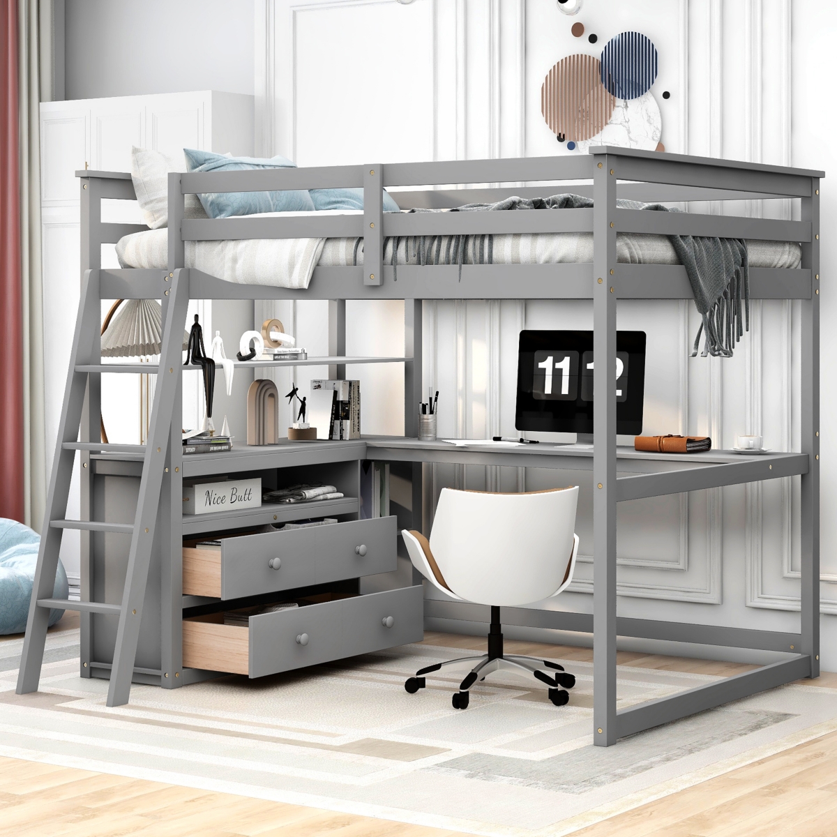 Click here for Streamdale Full Size Loft Bed With Desk And Shelve... prices