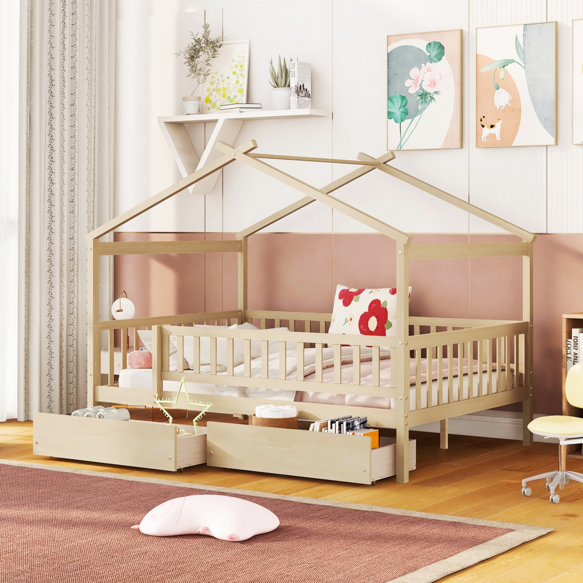 Click here for Streamdale Full Size Wooden House Bed With Two Dra... prices