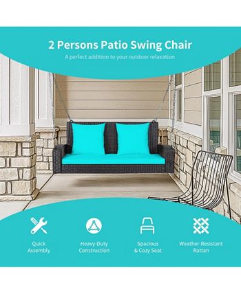 Slickblue 2-Person Patio Rattan Porch Swing with Cushions - Macy's