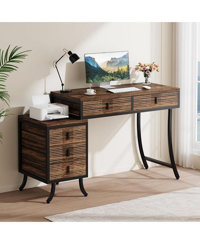 Tribesigns Computer Desk with 5 Drawers, 55" Home Office Desk with ...