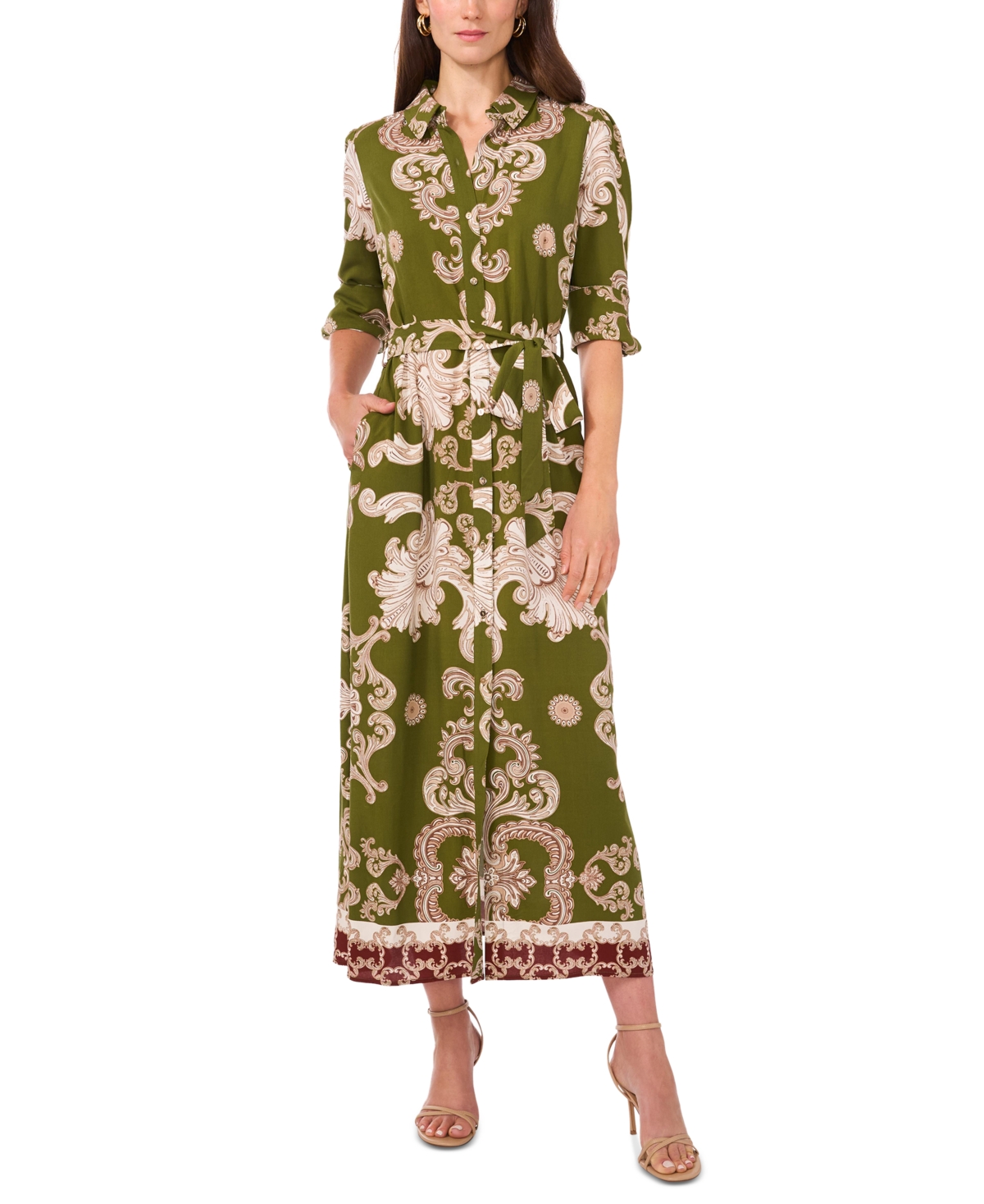 Click here for Vince Camuto Womens Paisley Tie-Waist Maxi Shirtdr... prices
