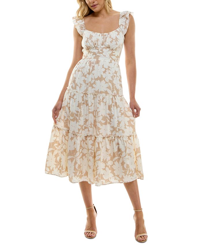 Trixxi Juniors' Tiered Floral-Print Ruffled-Strap Midi Dress - Macy's