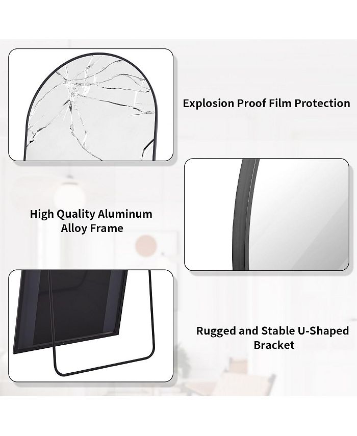 HOMLUX 64"x21" Arched Full-Length Mirror with Black Aluminum Alloy ...
