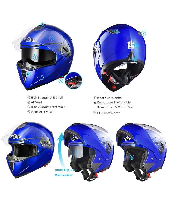 AHR RUN-M Full Face Flip up Modular Motorcycle Helmet DOT Approve Dual ...