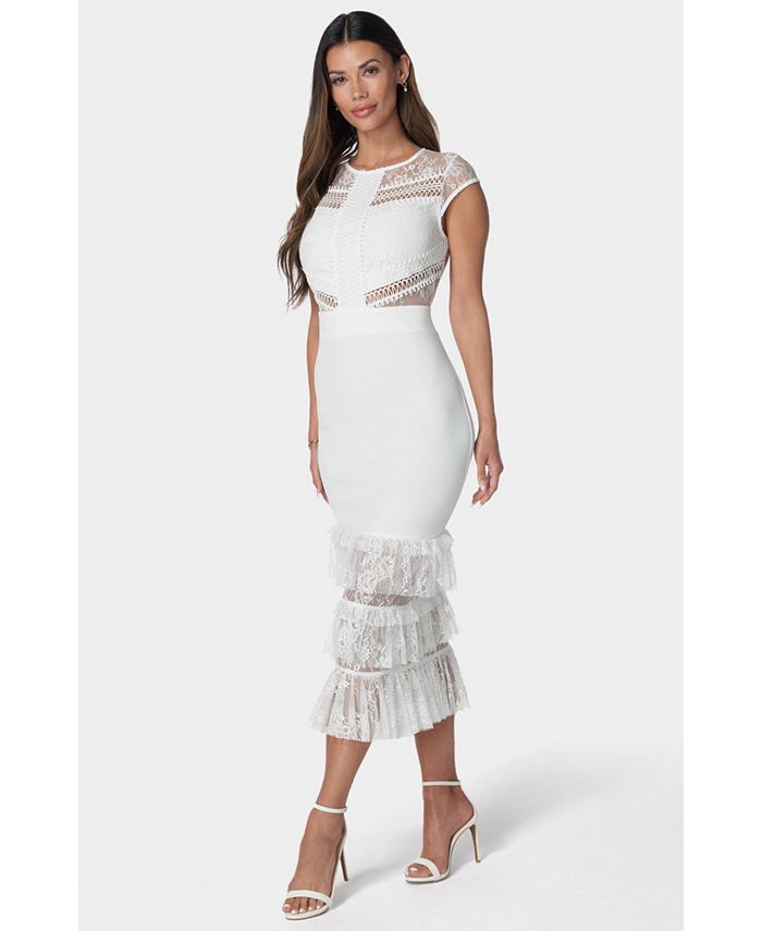 Bebe Women's Tiered Lace Midi Dress - Macy's