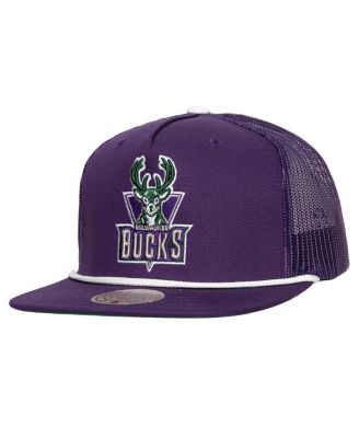 Mitchell & Ness Men's Purple Milwaukee Bucks Roper Mesh back Trucker ...