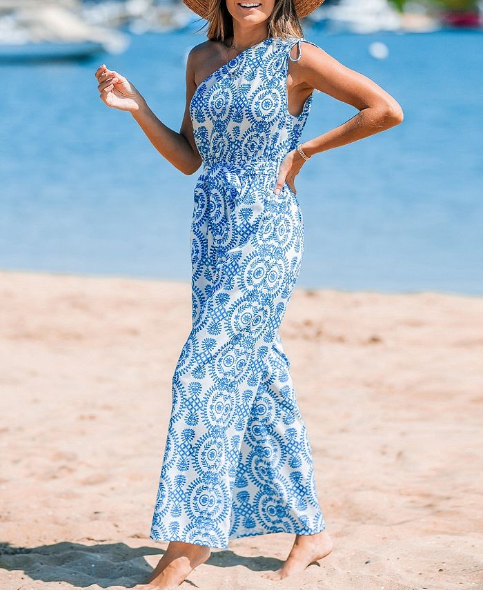 CUPSHE Women's Ornate Print One-Shoulder Jumpsuit - Macy's