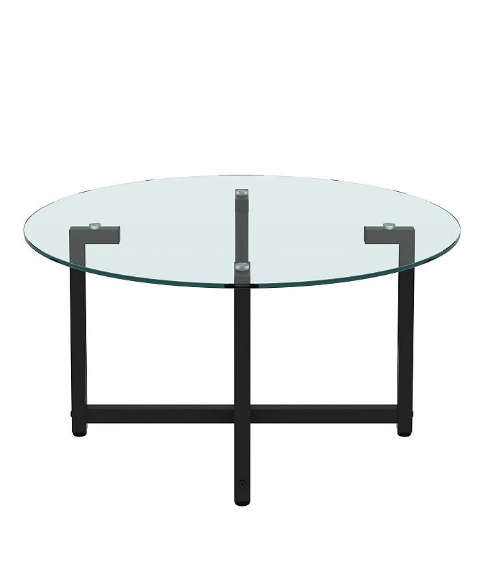Simplie Fun Round Transparent Glass+ Leg Coffee Table, Clear Coffee ...