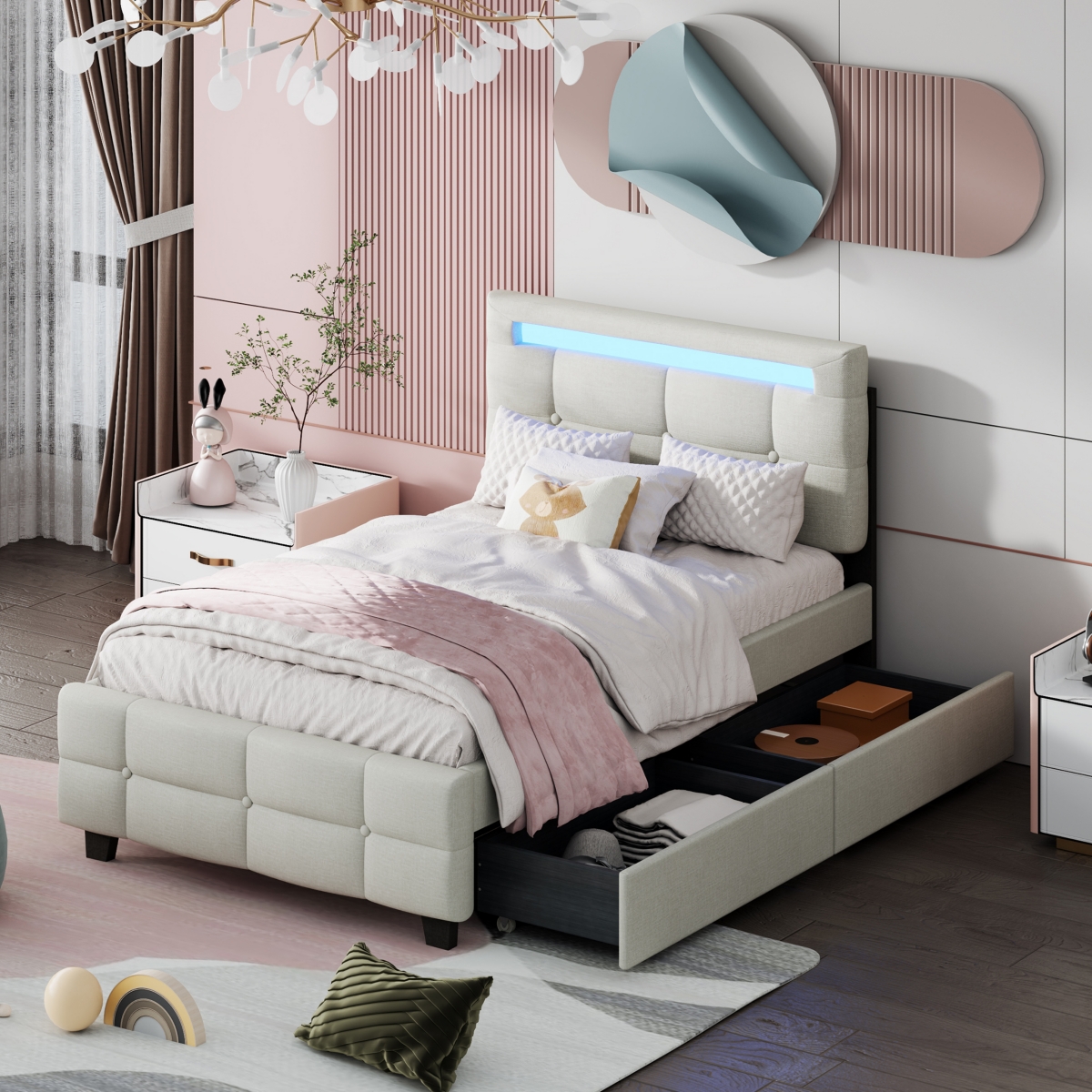 Click here for Streamdale Twin Upholstered Led Platform Bed with... prices