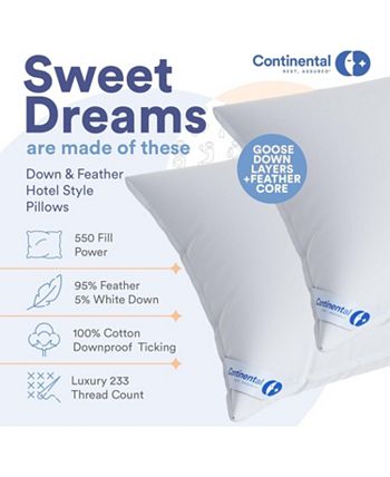 Continental Bedding Down Feather Down Pillows Standard Size Pack of 1 ...