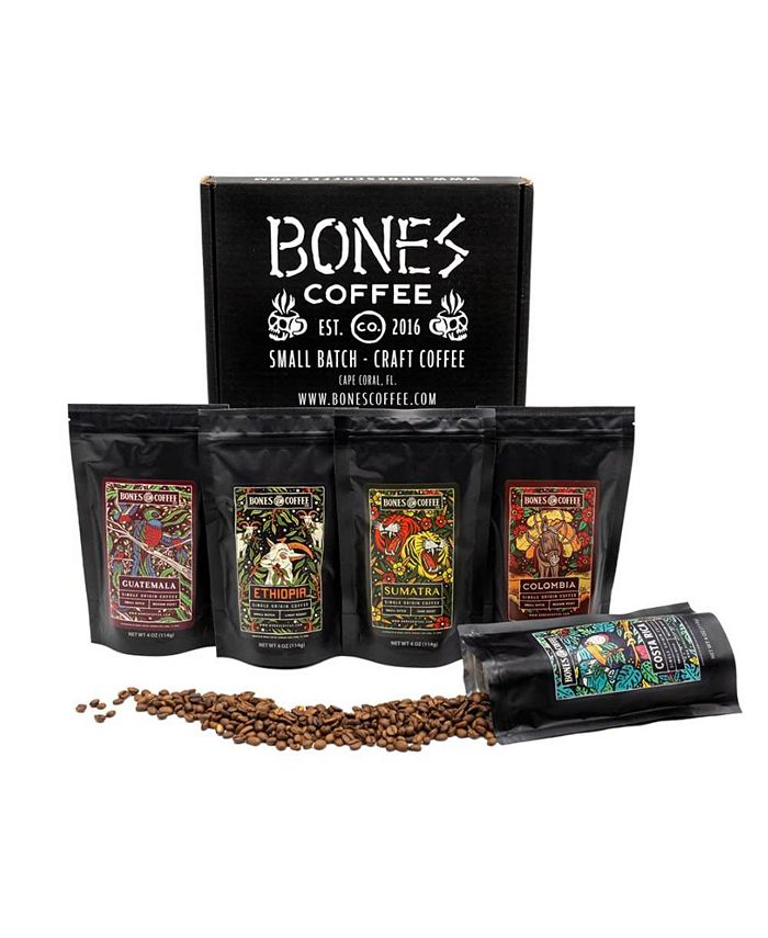 Bones Coffee Company NEW World Tour Sample Pack | Whole Coffee Beans Sampler Gift Box Set | 4 oz ...