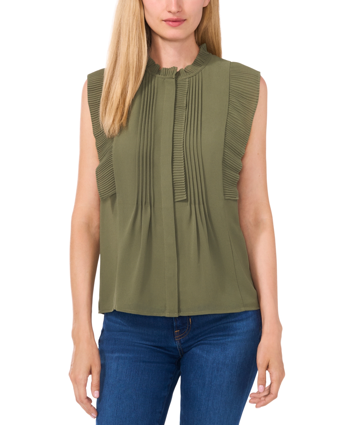 Click here for CeCe Womens Pleat-Detail Pintuck Cap-Sleeve Blouse... prices