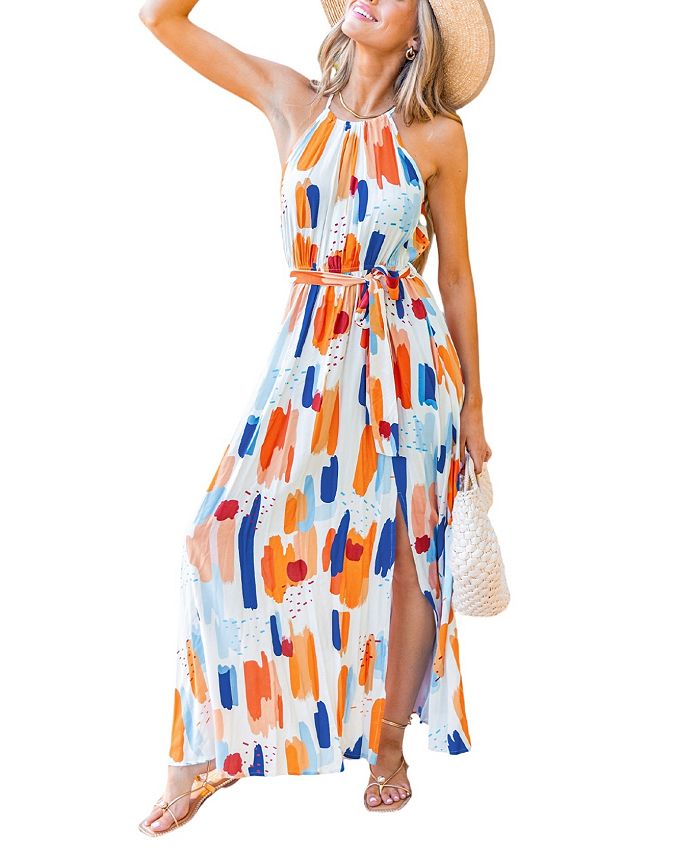 CUPSHE Women's Abstract Print Waist Tie Maxi Beach Dress - Macy's