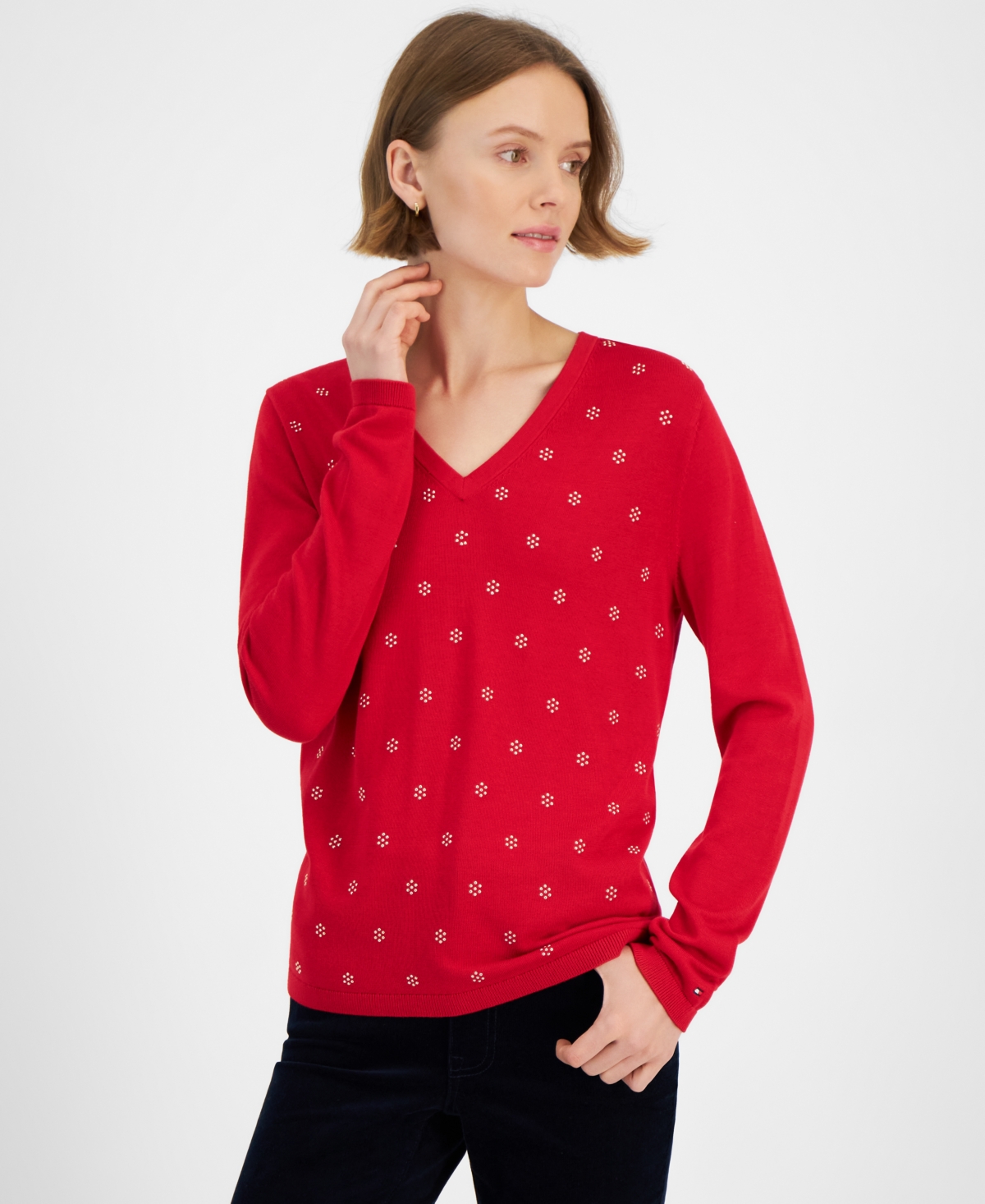 Click here for Tommy Hilfiger Womens Cotton Hotfix Cluster V-Neck... prices