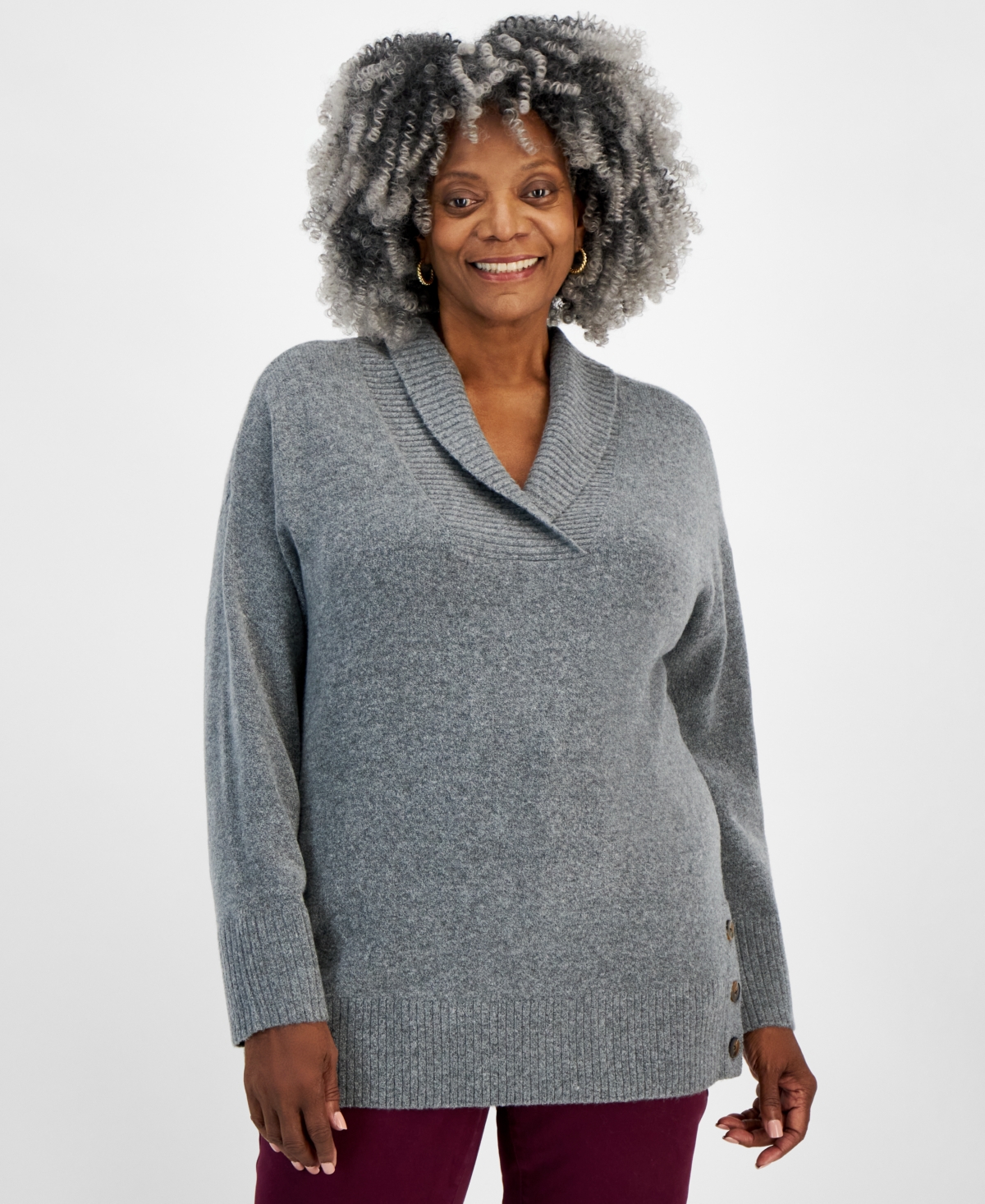 Click here for Style & Co Plus Size Solid Shawl-Collar Tunic Swea... prices