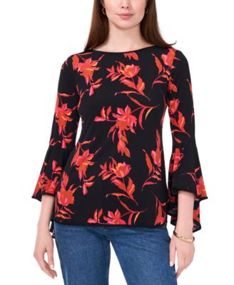 Sam & Jess Petite Floral-Print Bell-Sleeve Top - Macy's