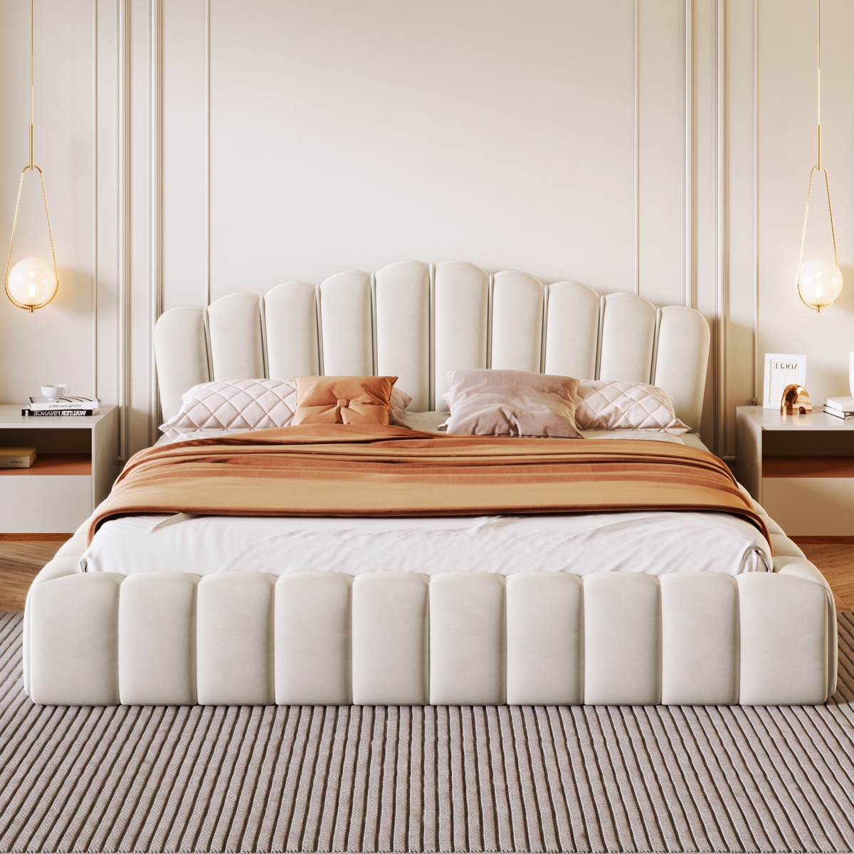 Click here for Streamdale Beige Velvet Queen Bed Frame with Shell... prices