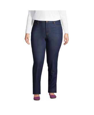 Lands' End Plus Size Mid Rise Straight Leg Blue Jeans - Macy's