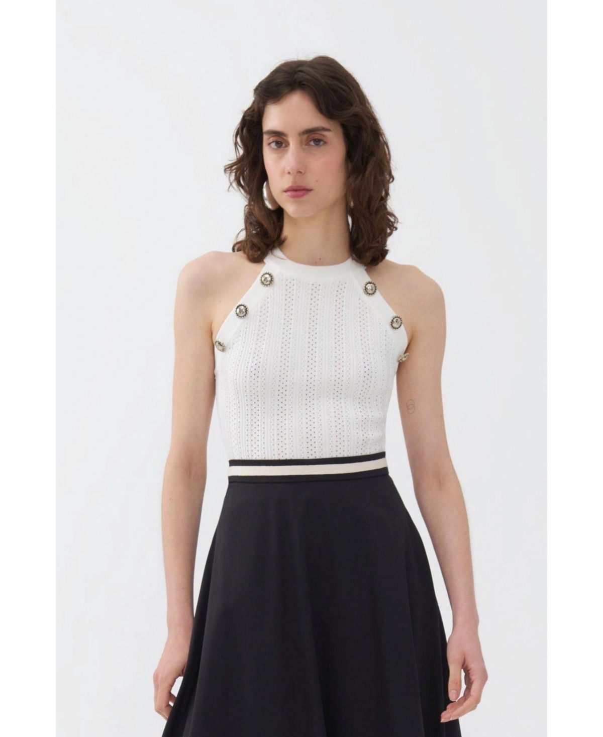 Click here for Nocturne Womens Halter Neck Knit Top - Open white prices