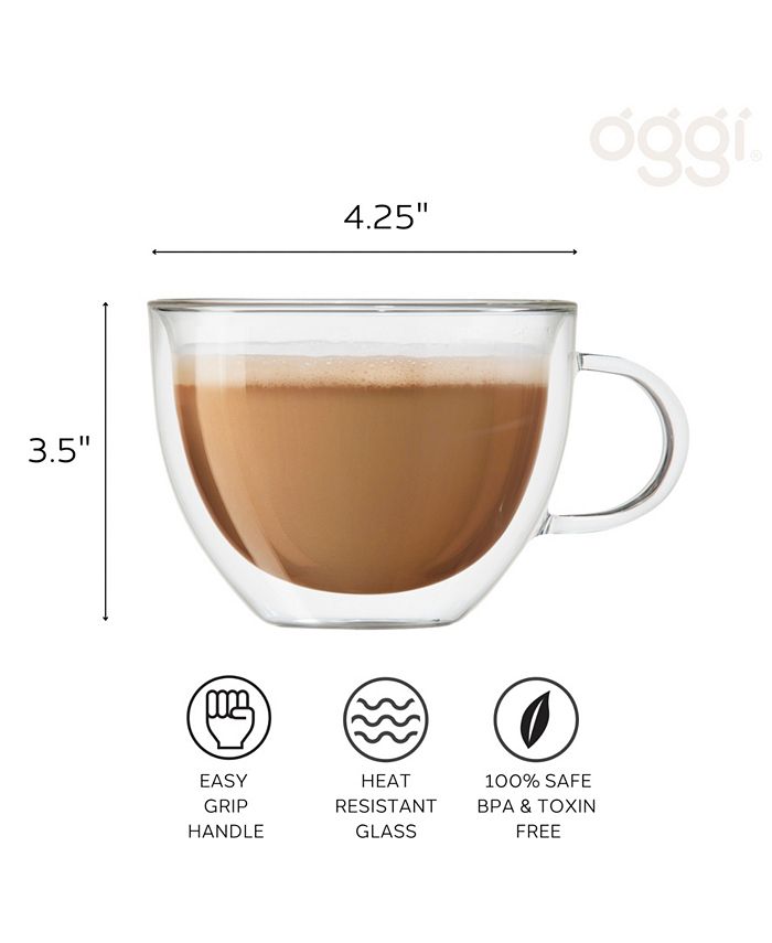 Oggi Set of 2, 16oz Double Wall Glass Coffee Cups - Macy's