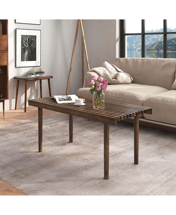 Costway 39" Coffee Table Rubber Wood Rectangle Cocktail Tea Table ...